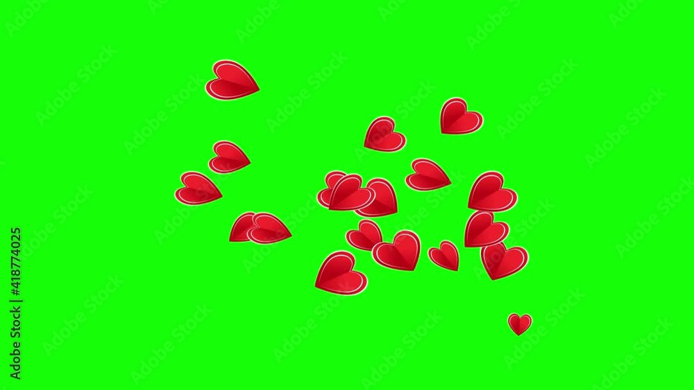 Flying hearts animation on green screen. 4K hearts 2D animation Stock ...