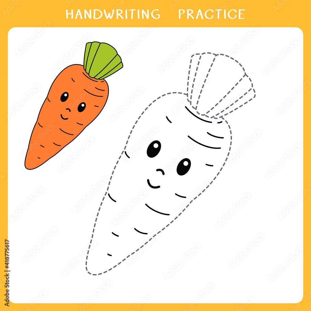 Handwriting practice sheet. Simple educational game for kids. Cute ...