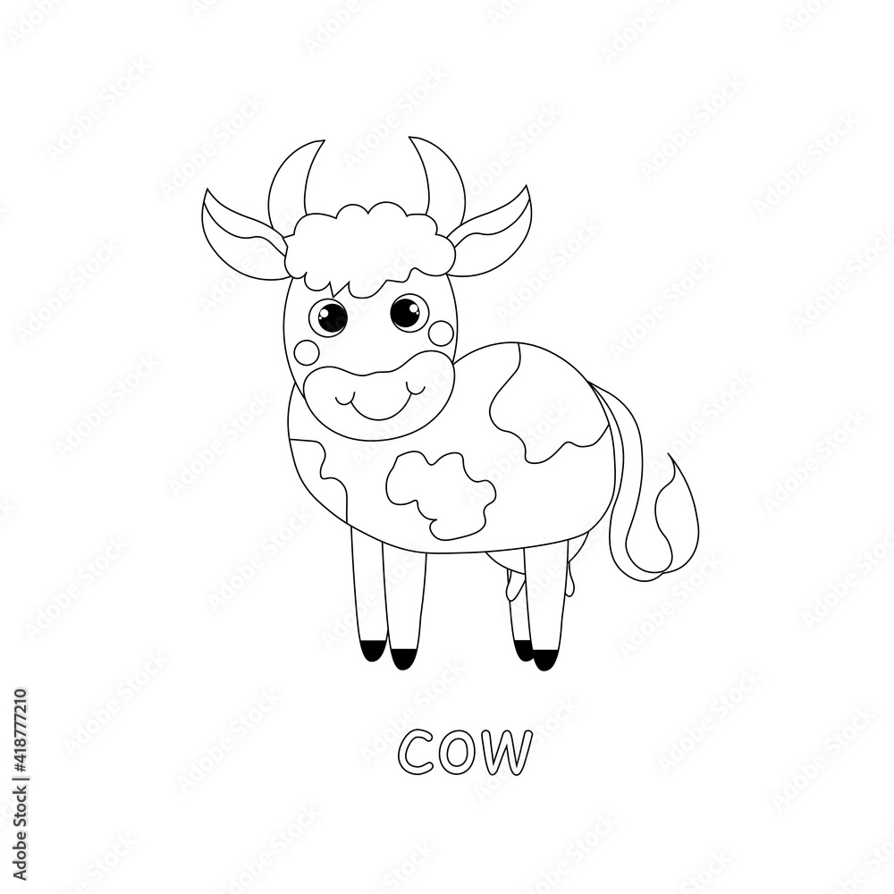 Cow cartoon monochrome sketch art design element farm animal stock ...