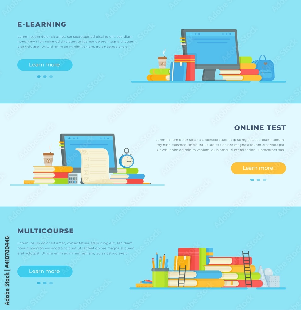 Study Banners. Vector illustration of education banners. Drawing of an ...
