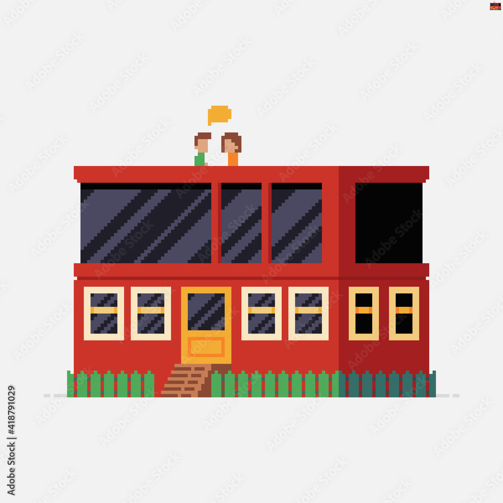 Pixel art building Stock Vector | Adobe Stock