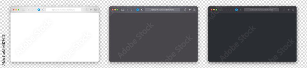 Browser window vector set. Isolated computer browser template on alpha background. Blank browser ...
