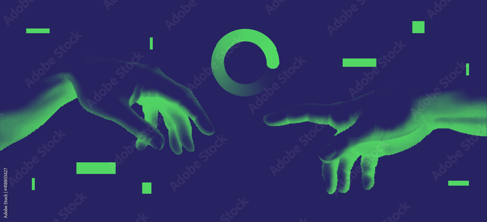 Creation of Adam. Contemporary art collage. Vaporwave style poster ...