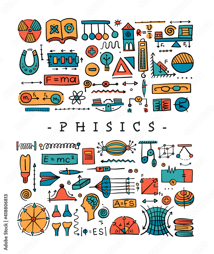 Physics icons, sign and symbols. Art Background for your design Stock ...