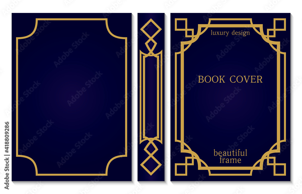 Sample design template for Book cover and spine. Gold Old frames. Art ...