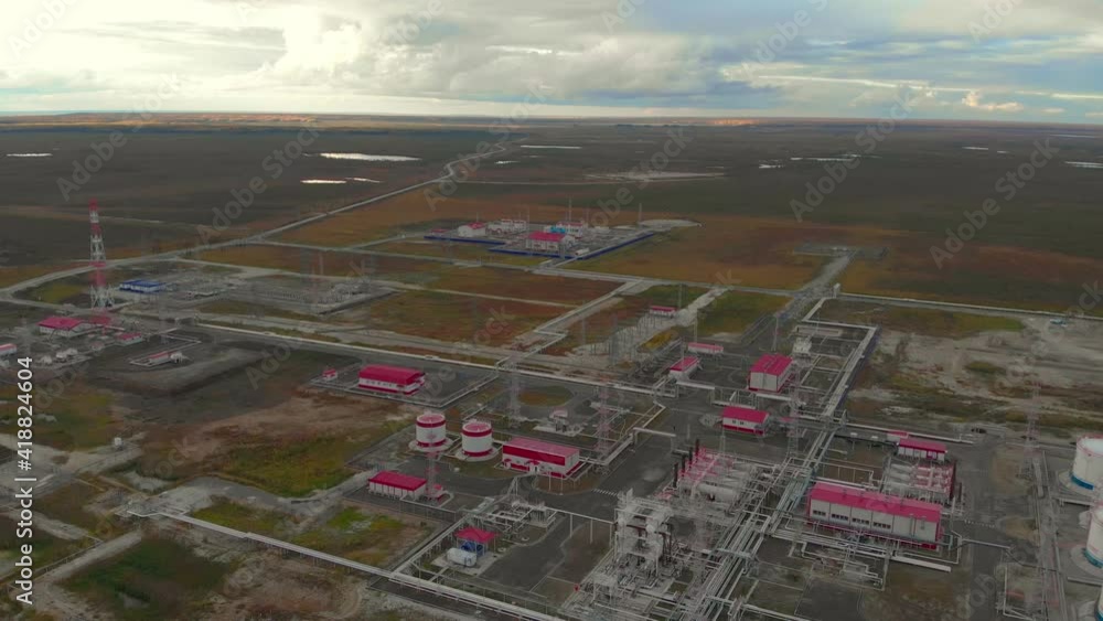 From the height of the drone, the oil and gas field is shown. Inside ...