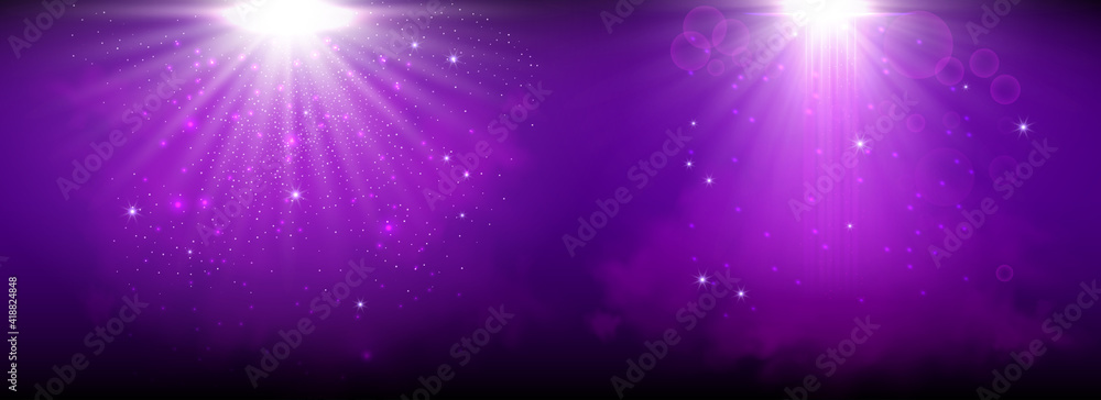 Purple spotlight. Set of bright lighting with spotlights of the stage ...