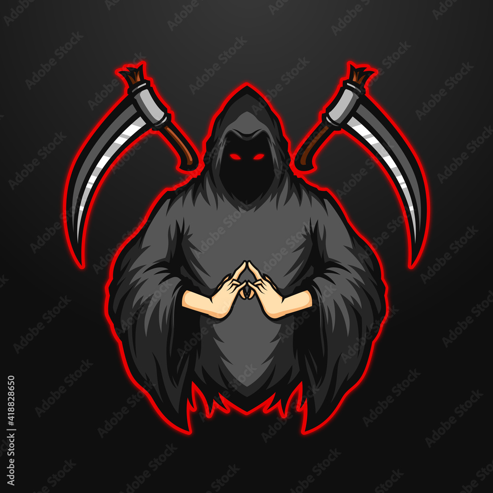 Grimm Reaper Hand Sign with Two Scythe Esports Mascot Gaming Stock ...