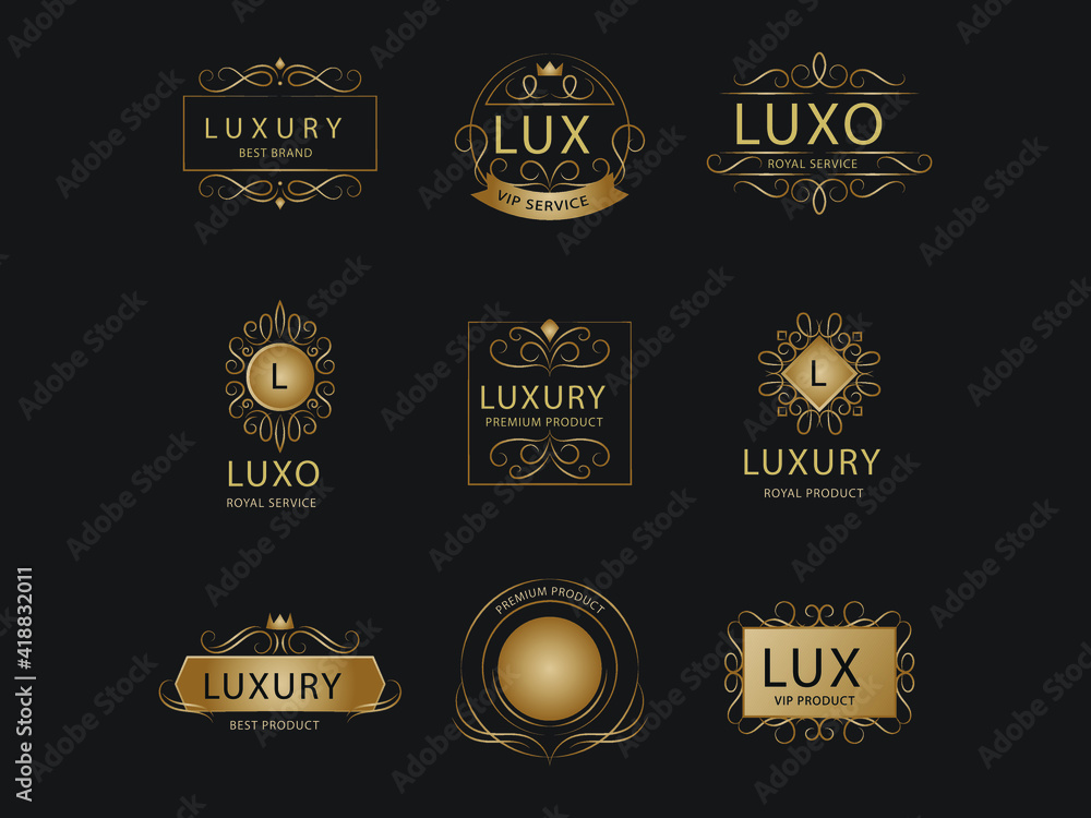 Luxury Logo set with Heraldic crests and Flourishes Calligraphic ...