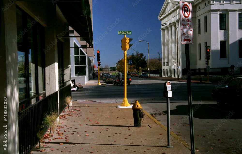 A vintage urban street scene of downtown St. Louis Missouri in 1988 ...