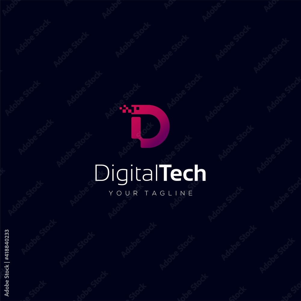 initial letter D digital technology logo icon abstract design elements ...