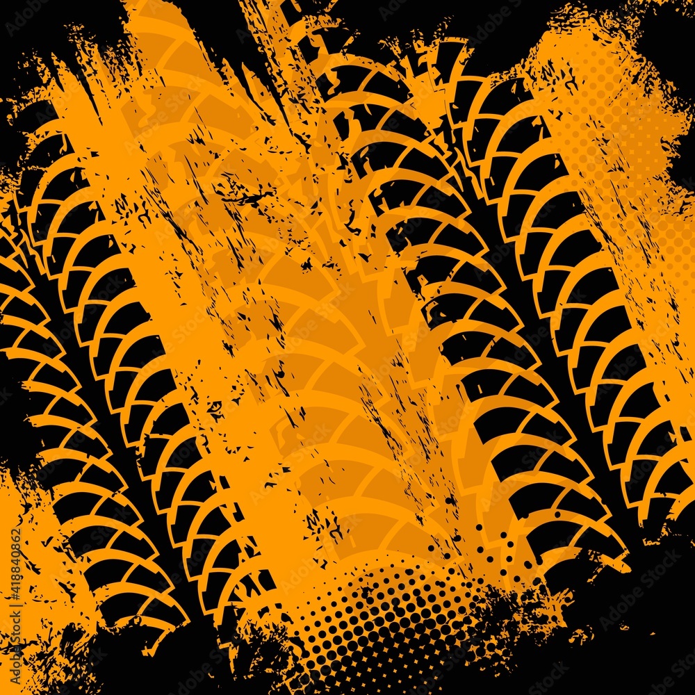 Offroad grunge tyre prints, vector grungy orange abstract pattern on ...