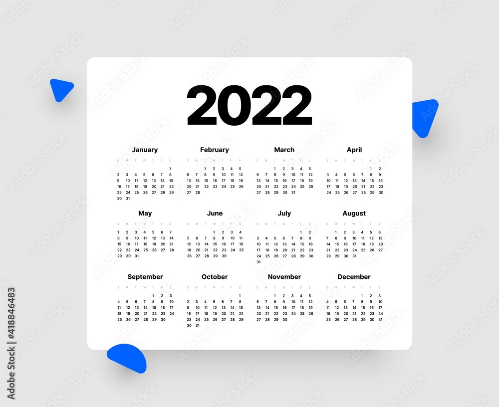 Monthly calendar template for 2022 year. Week Starts on Sunday ...