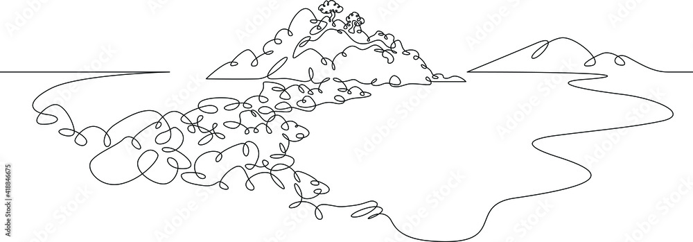 Vektorová grafika „Coastal landscape. Rocks and mountains by the sea ...