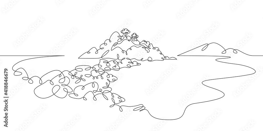 Coastal landscape. Rocks and mountains by the sea. Panoramic view of ...