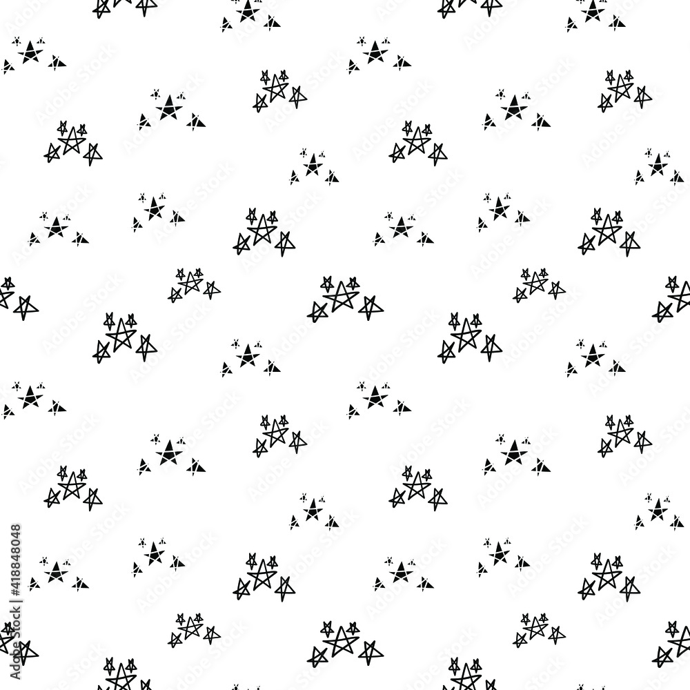 Star seamless pattern, black and white hand-drawn astral doodle digital ...