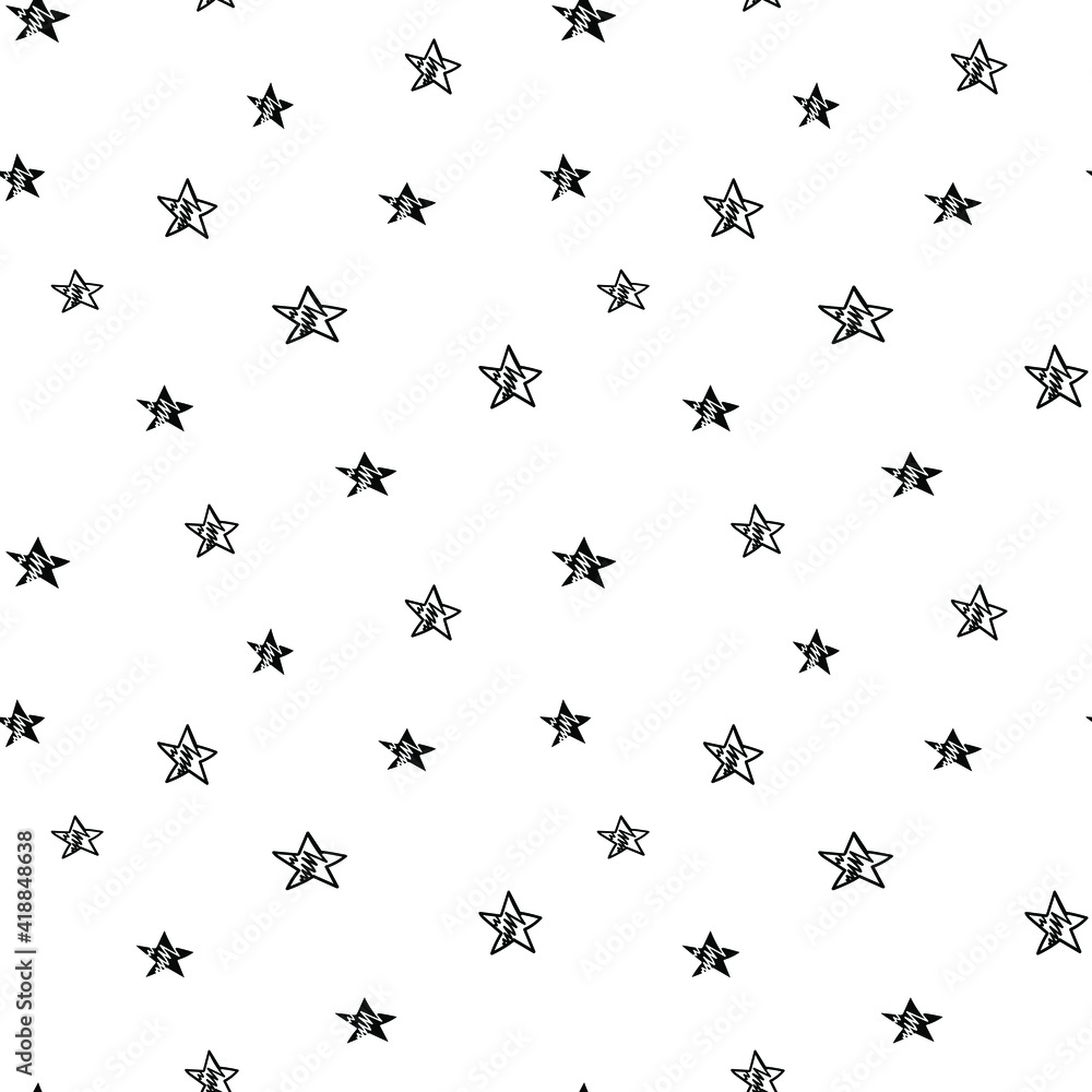 Star seamless pattern, black and white hand-drawn astral doodle digital ...