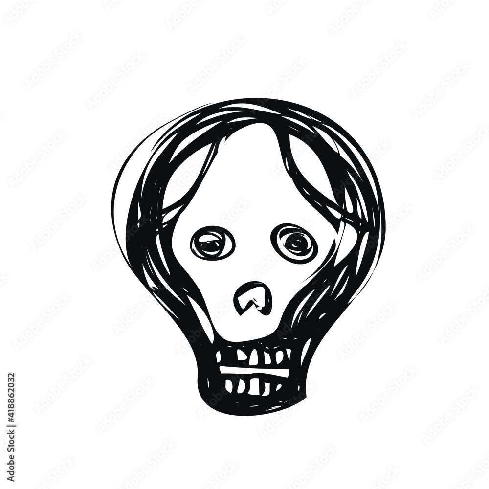 Skull logo icon sign Alien monster evil symbol emblem Hand drawn sketch ...