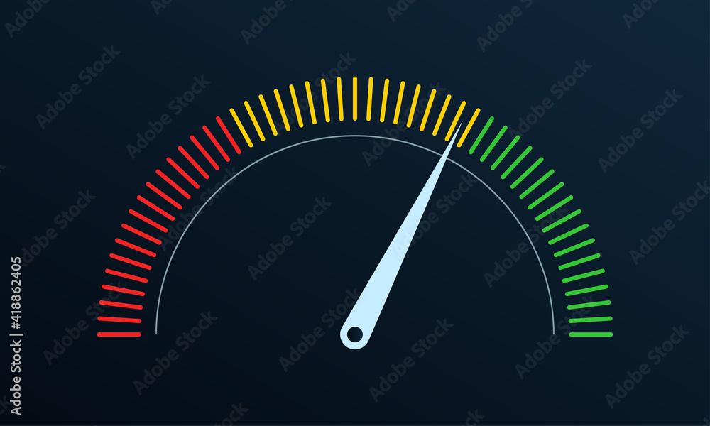Gauge or meter indicator. Speedometer icon with red, yellow, green ...