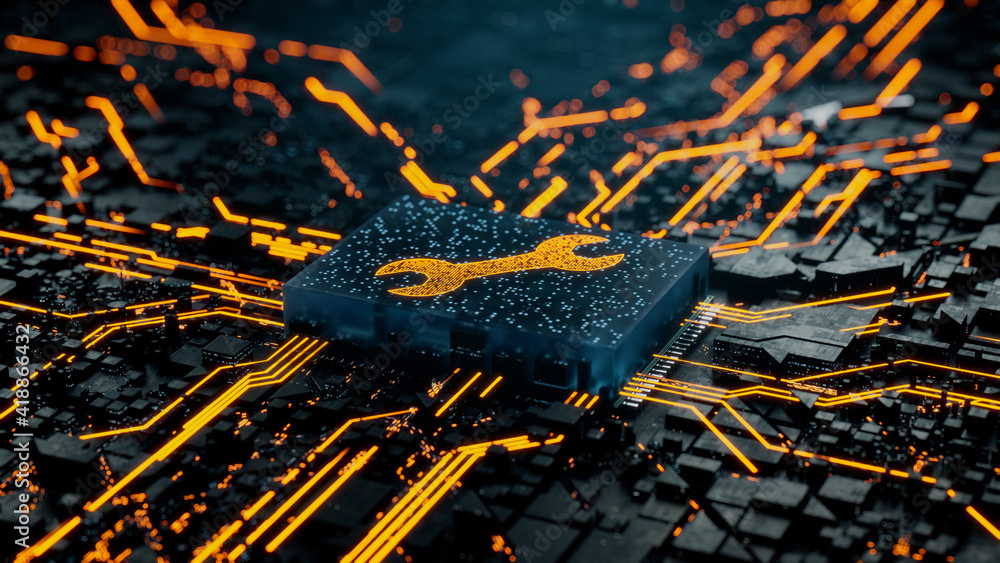 Configure Technology Concept with tool symbol on a Microchip. Data ...