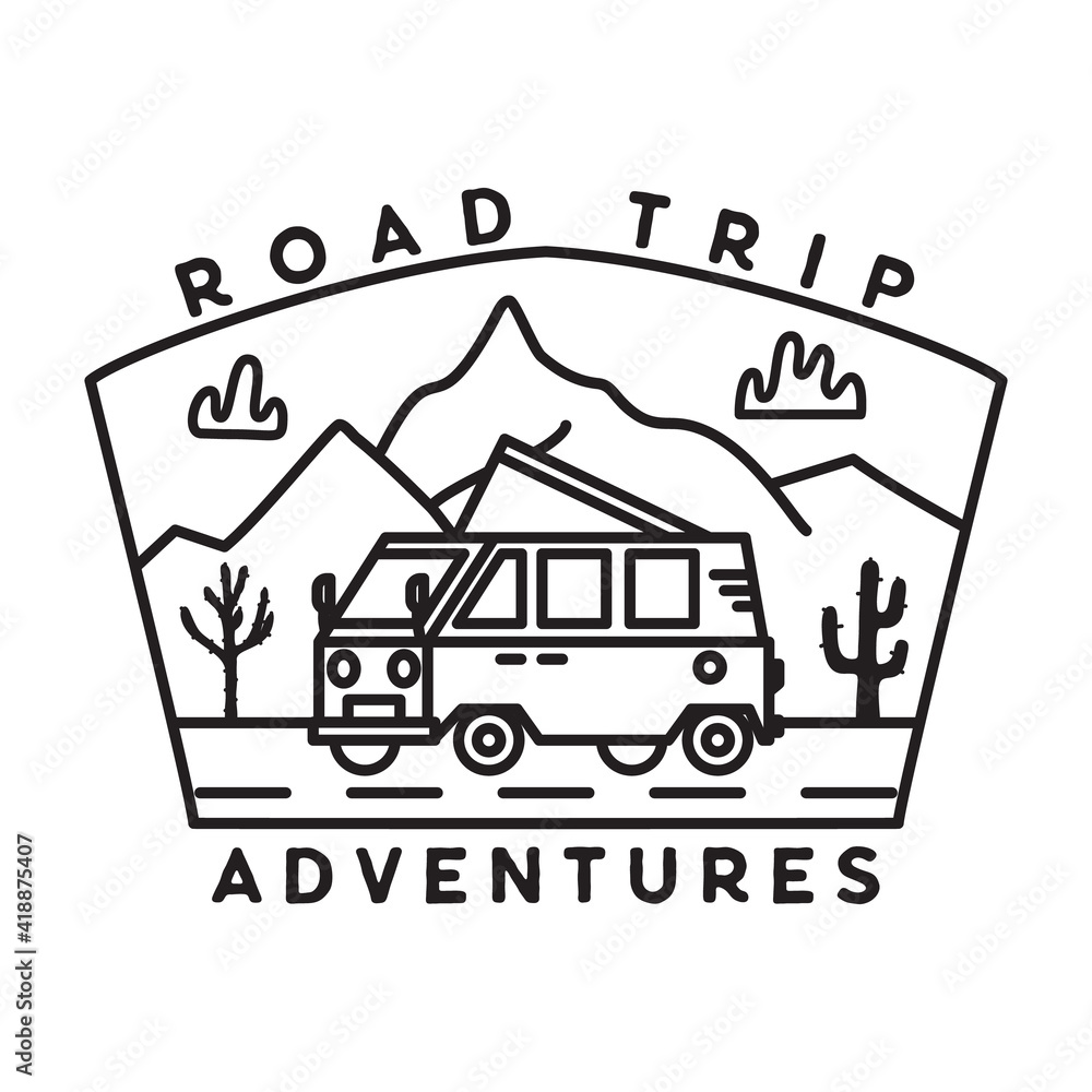 Vintage road trip journey badge illustration design. Outdoor emblem ...