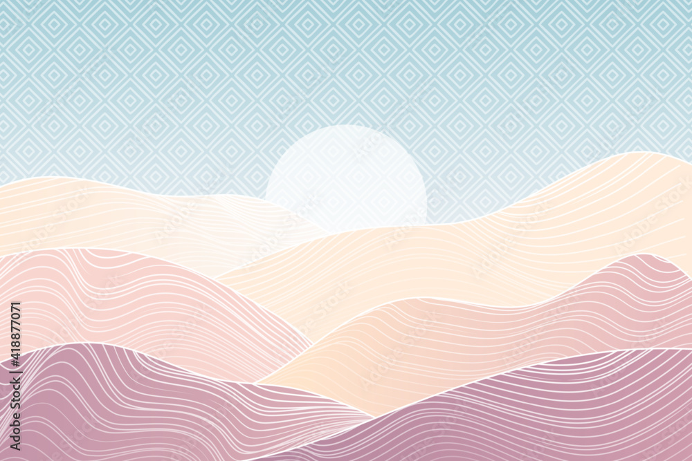 Japanese Mountain layout design in minimalist oriental style. Vector ...