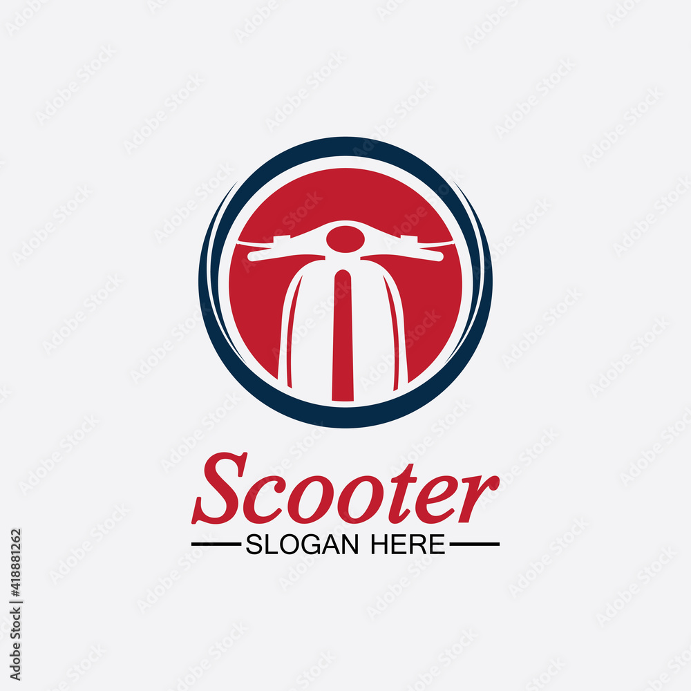 Moped scooter logo vector icon illustration design template.Retro bikes ...