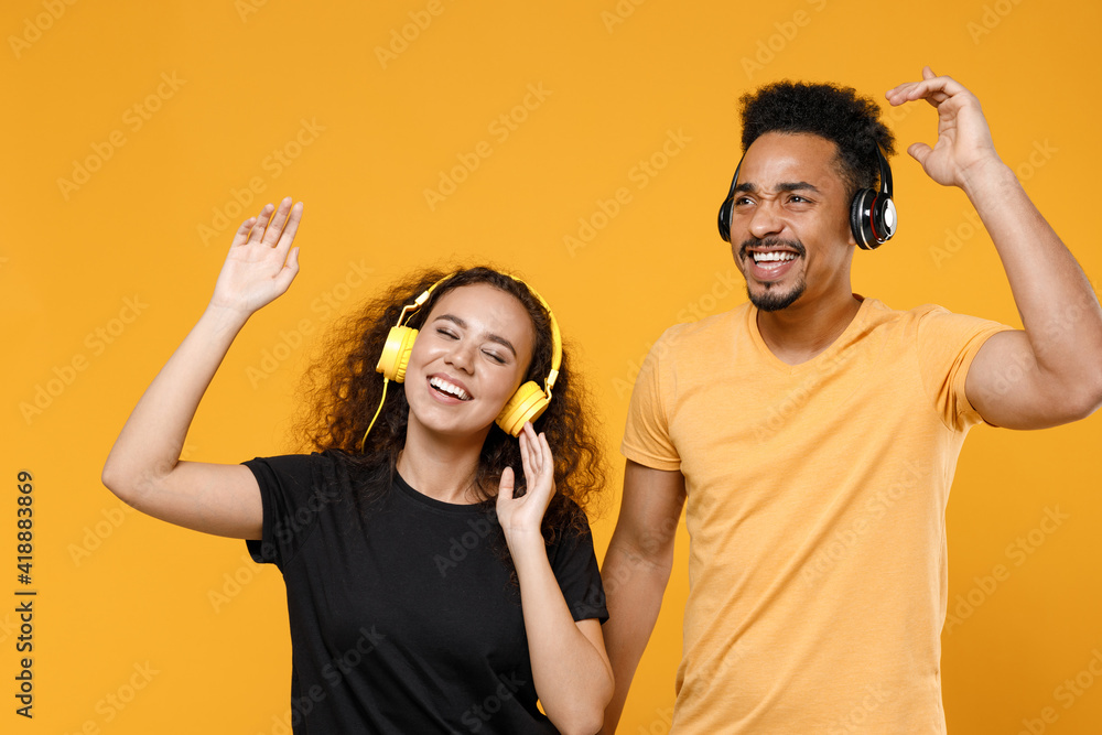 Young couple two friends together cool students african smiling happy ...