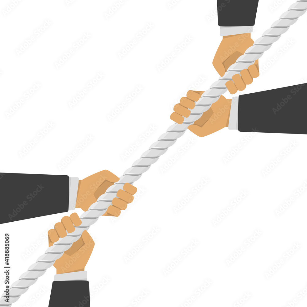Two Businessmen pull the rope as a symbol of rivalry, competition ...