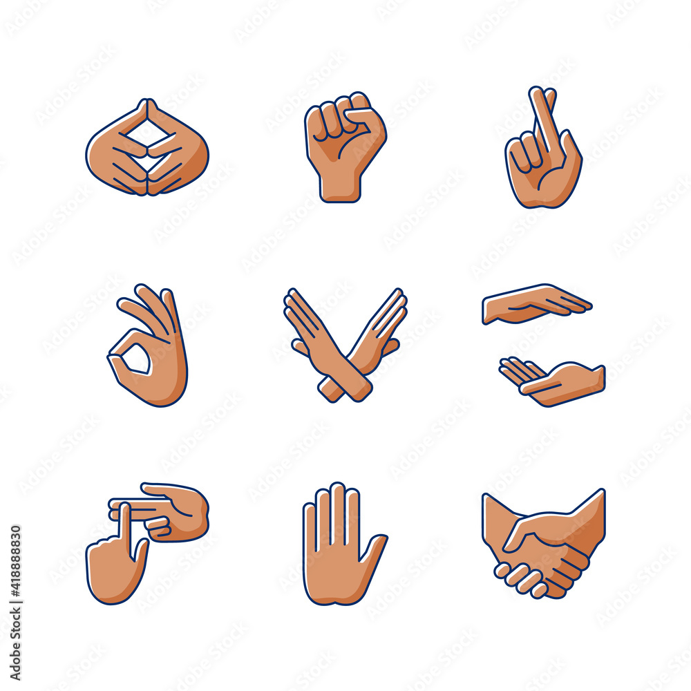 Hand gestures RGB color icons set. One finger - Pointing. Images of ...