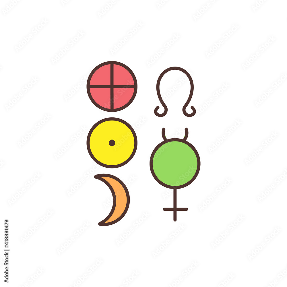 Esoteric and occult symbols RGB color icon. Sacred, holy signs ...