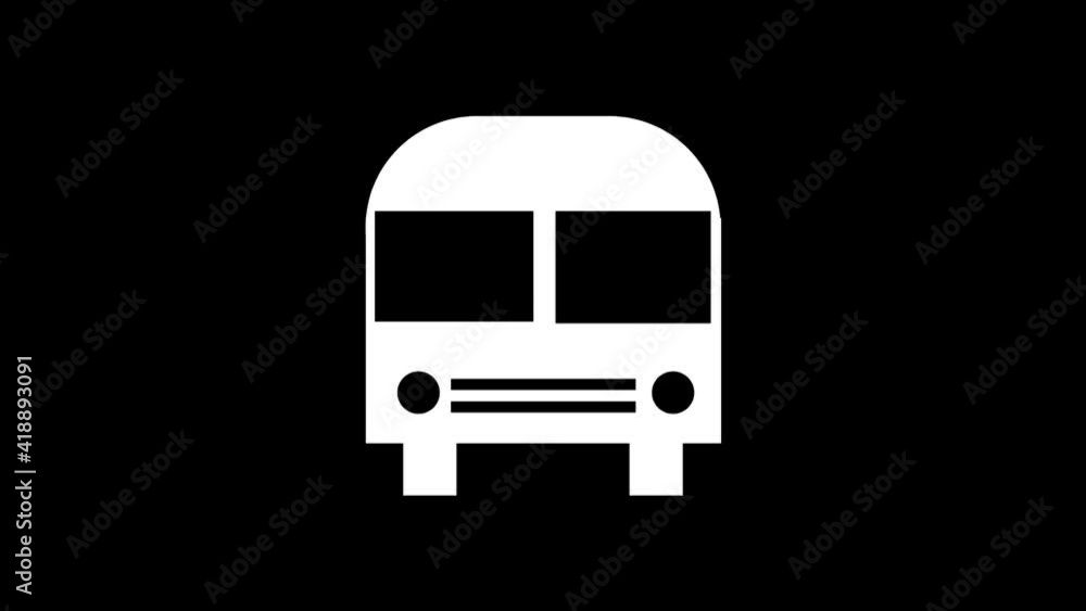 white bus icon appears and disappears on a black background. 4k footage ...