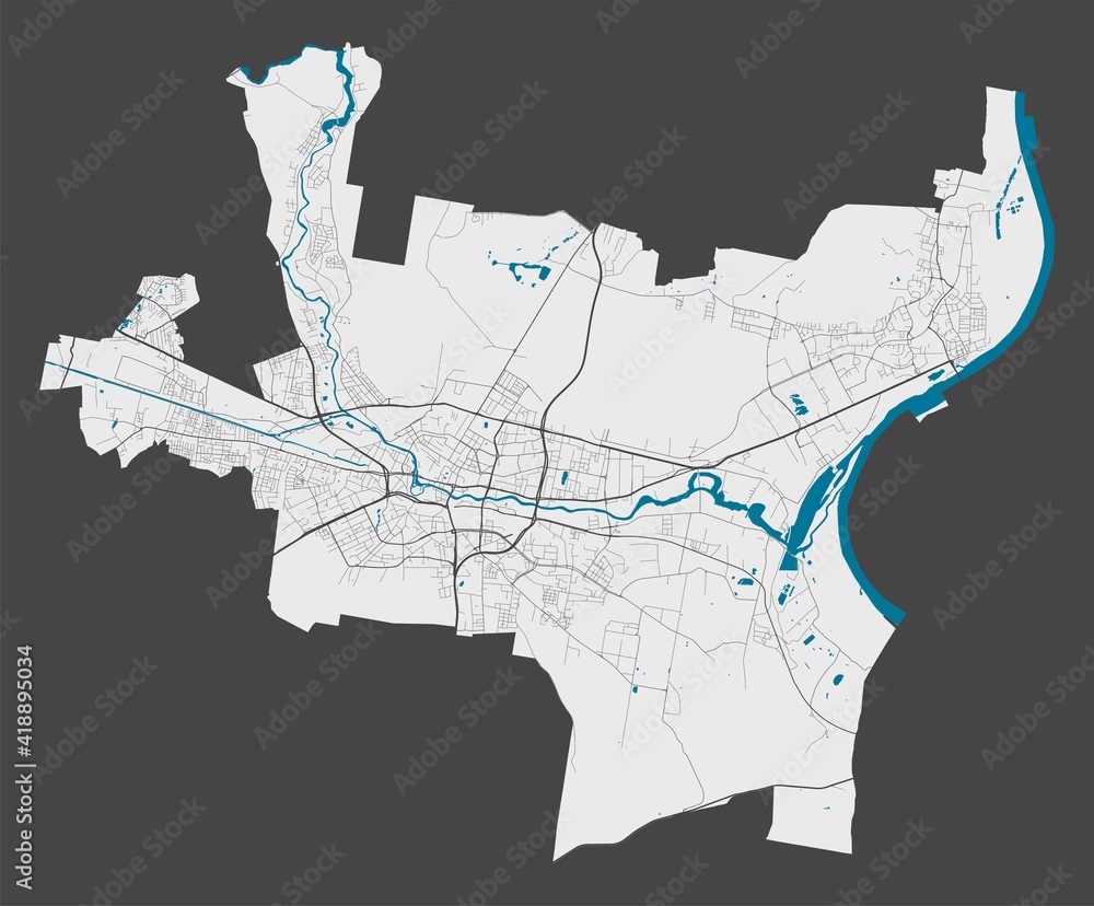 Detailed map of Bydgoszcz city, Cityscape. Royalty free vector ...