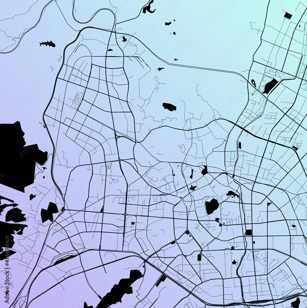 Kunming, Yunnan, China (CHN) - Urban vector city map with parks, rail ...