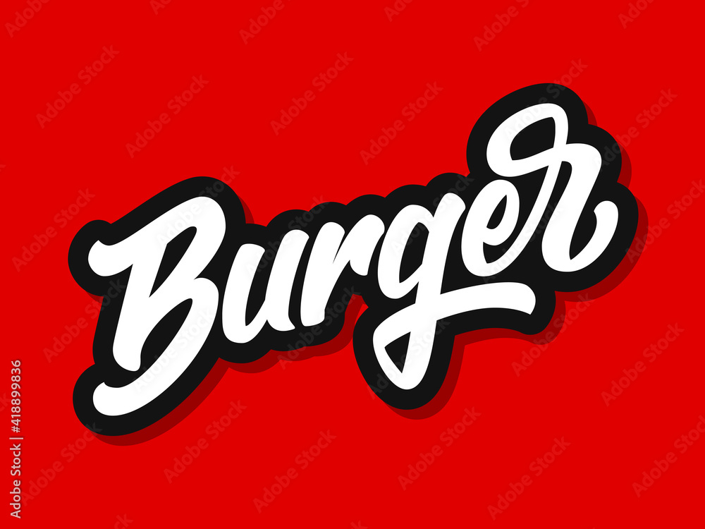 Vector illustration of Burger logo with hand lettering isolated on red ...
