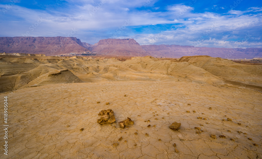 Beautiful desert landscape view towards Masada, ancient Jewish fortress ...