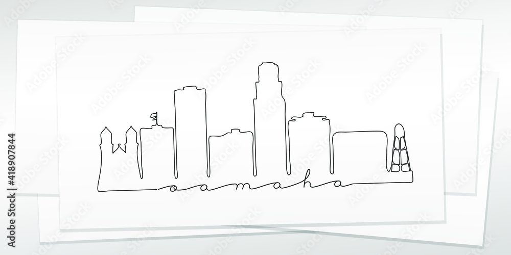 Omaha, NE, USA Doodle Skyline Hand Drawn. City One Line Art ...