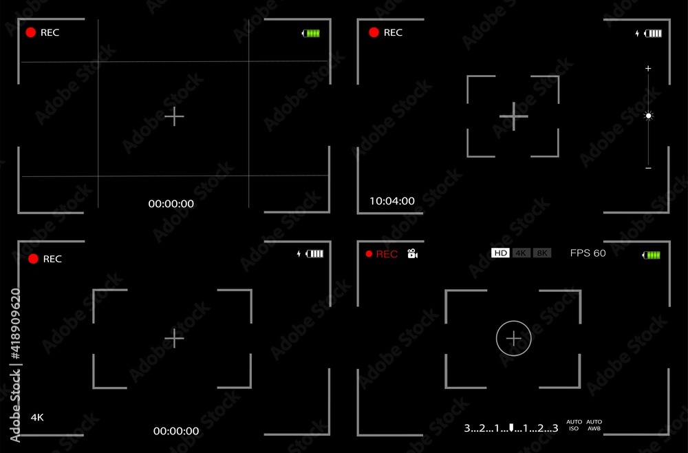 Camera video screen settings. A set of templates. Digital camera ...