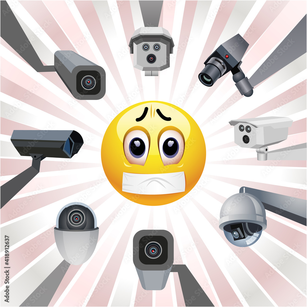 Smiley ball scared by monitoring system. Freaked out face of smiley ...