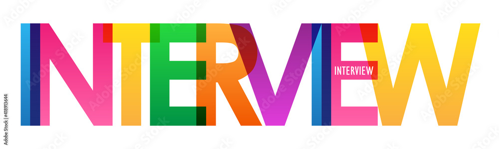 INTERVIEW colorful vector typography banner isolated on white ...