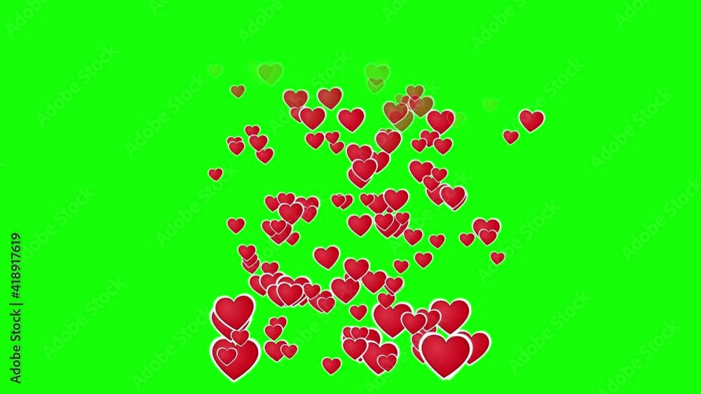 Flying hearts animation on green screen. 4K hearts 2D animation Stock ...