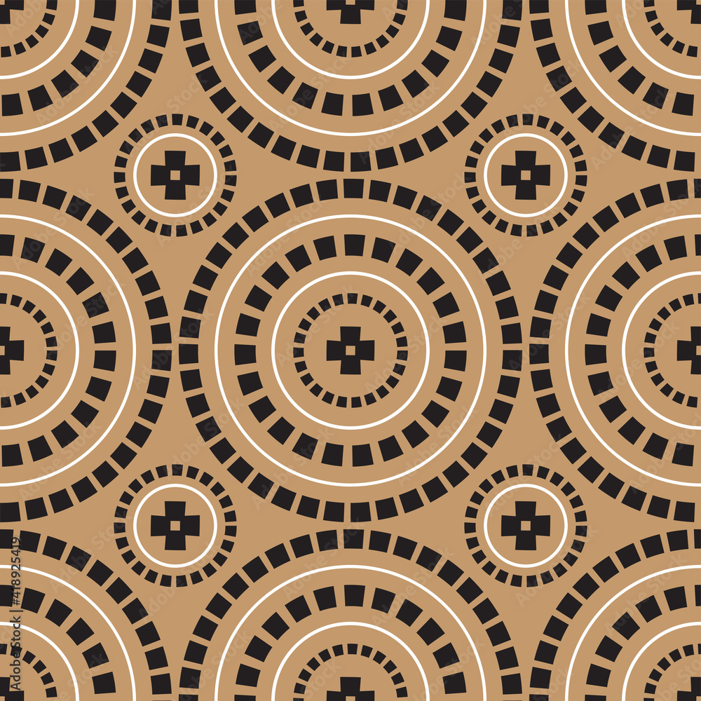 Seamless African Squares in a Circle in Black and Brown with White ...