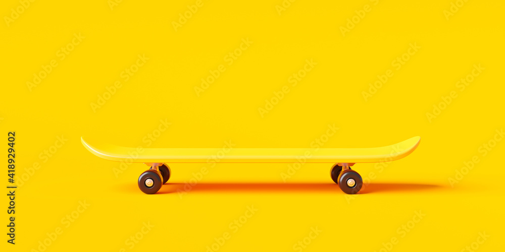 Yellow skateboard or skating surf board on vibrant color background ...