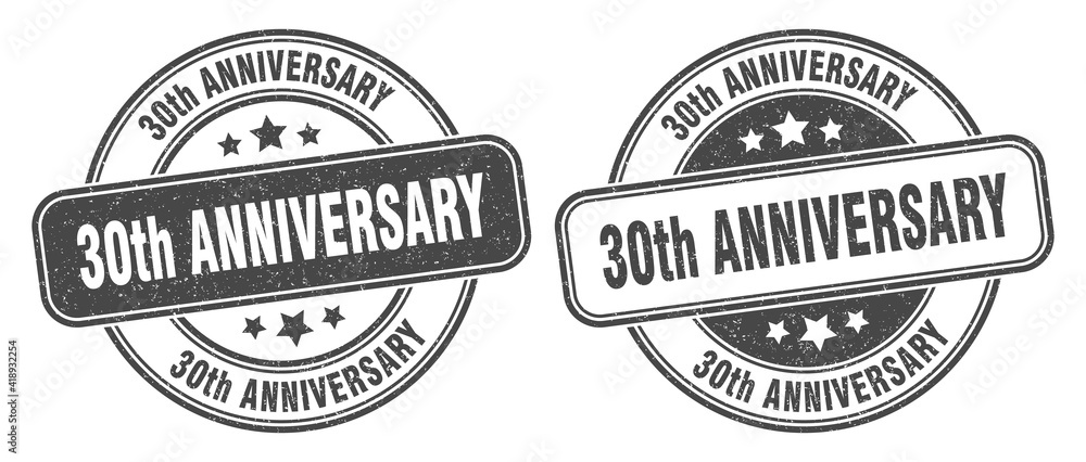 30th anniversary stamp. 30th anniversary label. round grunge sign Stock ...