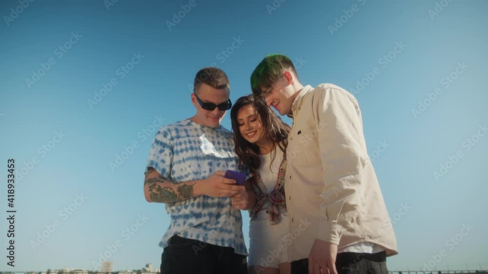 Group of friends talking through video call conference on smartphone ...