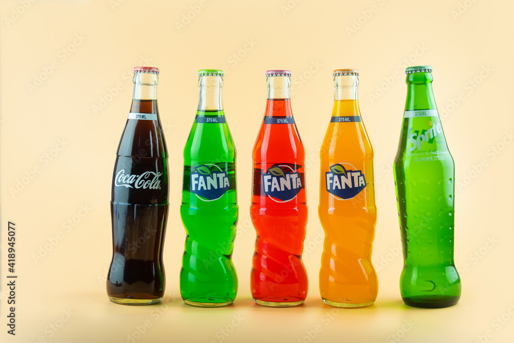 Samut Prakan, Thailand - March 8, 2021 : Popular soft drink in glass ...