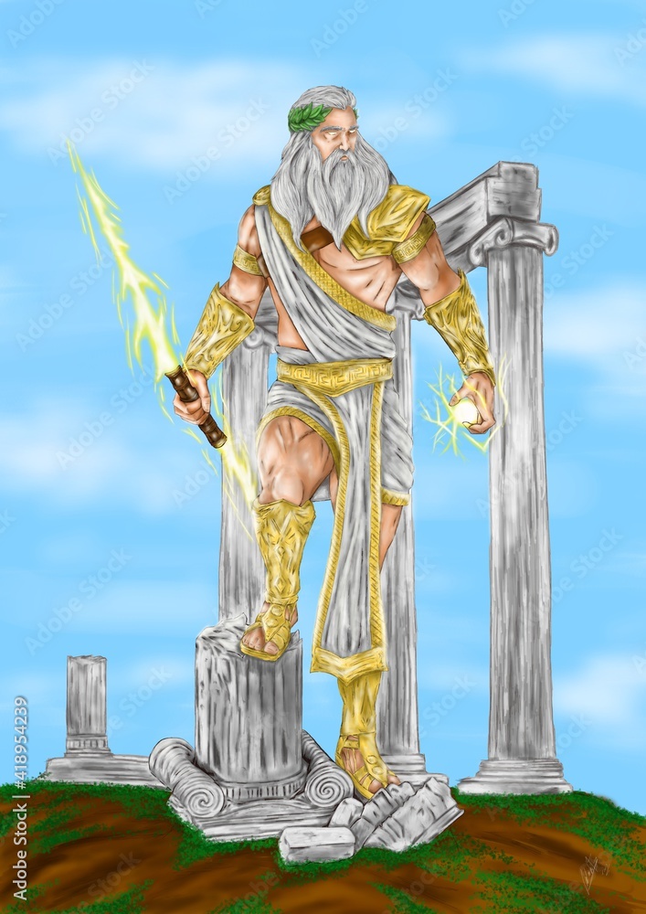 Zeus dibujo con el poder del rayo Stock Illustration | Adobe Stock