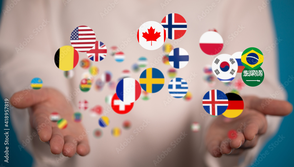 Global communication and international messaging concept, national ...