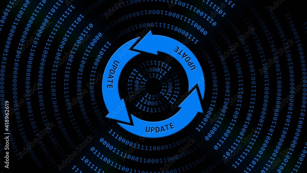 UPDATE lettering on update sign in center of binary code circles ...