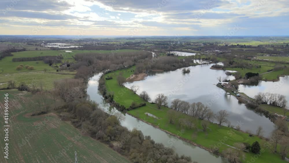 Great river Ouse in winter Bedfordshire Aerial footage 4K. Stock Video ...